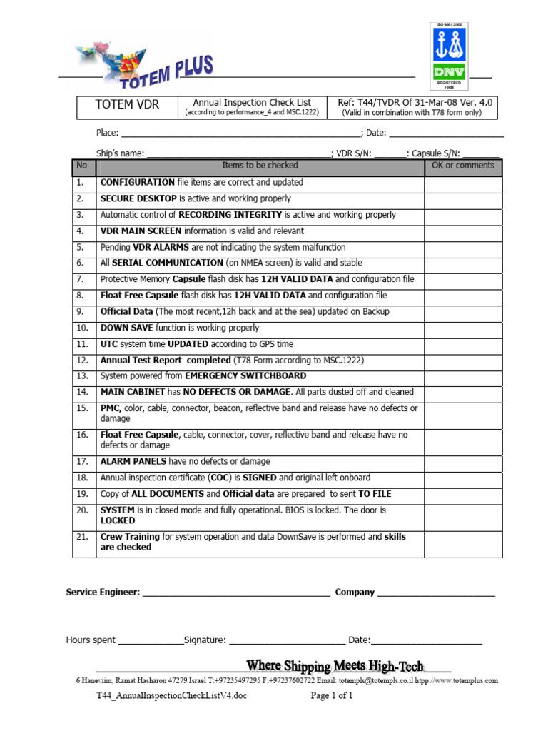 T44 AnnualInspectionCheckListV4 | PDF