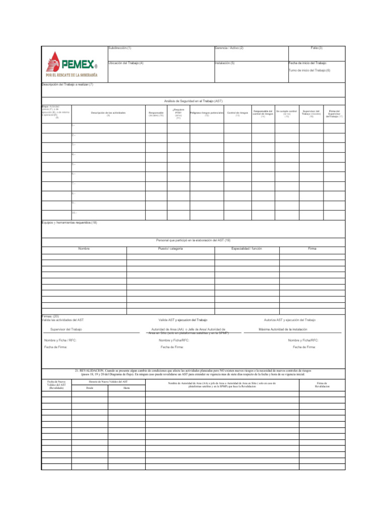 Anexo 6.6. Formato Del Análisis de Seguridad en El Trabajo (AST) . | PDF