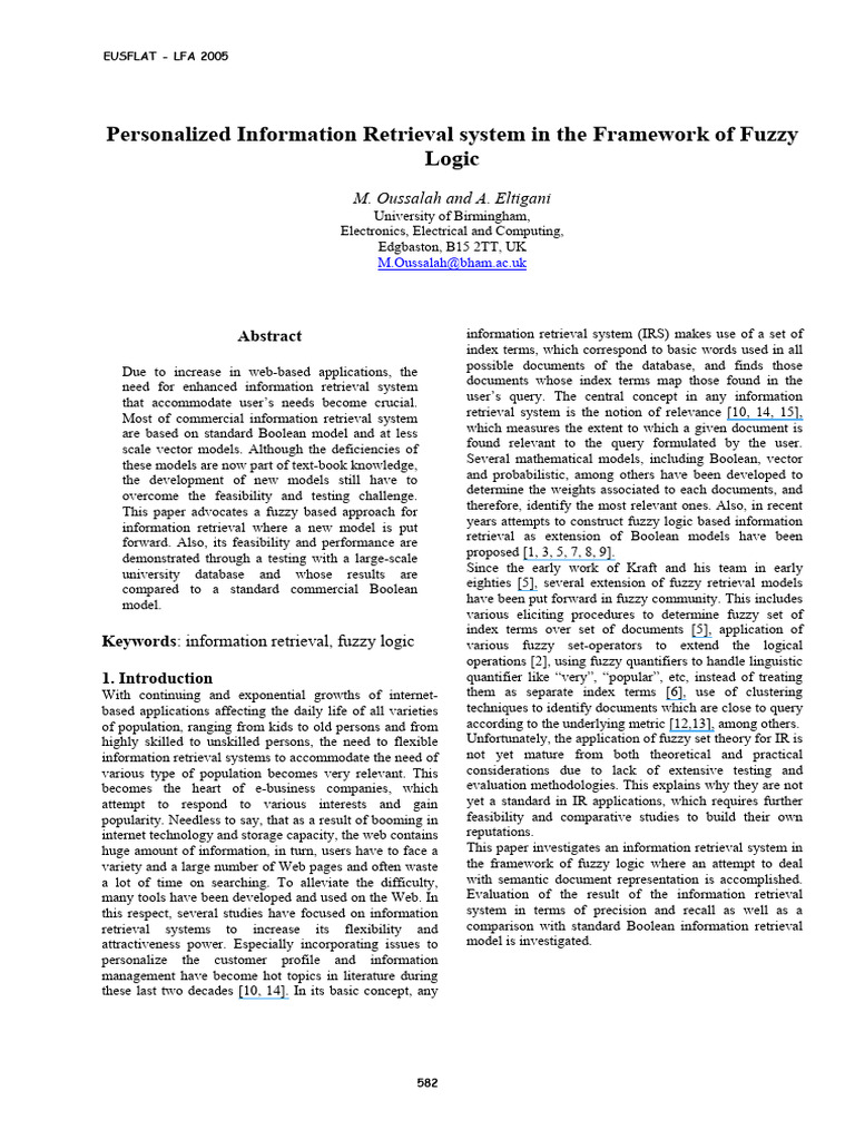 Personalized Information Retrieval Syste | PDF | Information Retrieval | Fuzzy Logic