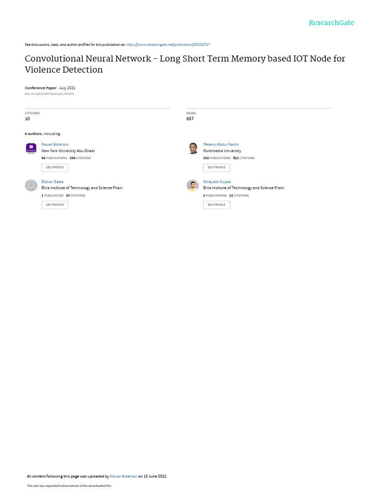 Convolutional Neural Network - Long Short Term Memory Based IOT Node For Violence Detection ...