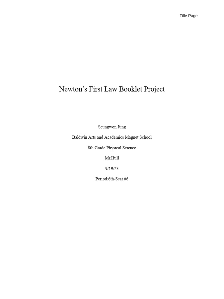 Newton's First Law Booklet | PDF | Force | Newton's Laws Of Motion