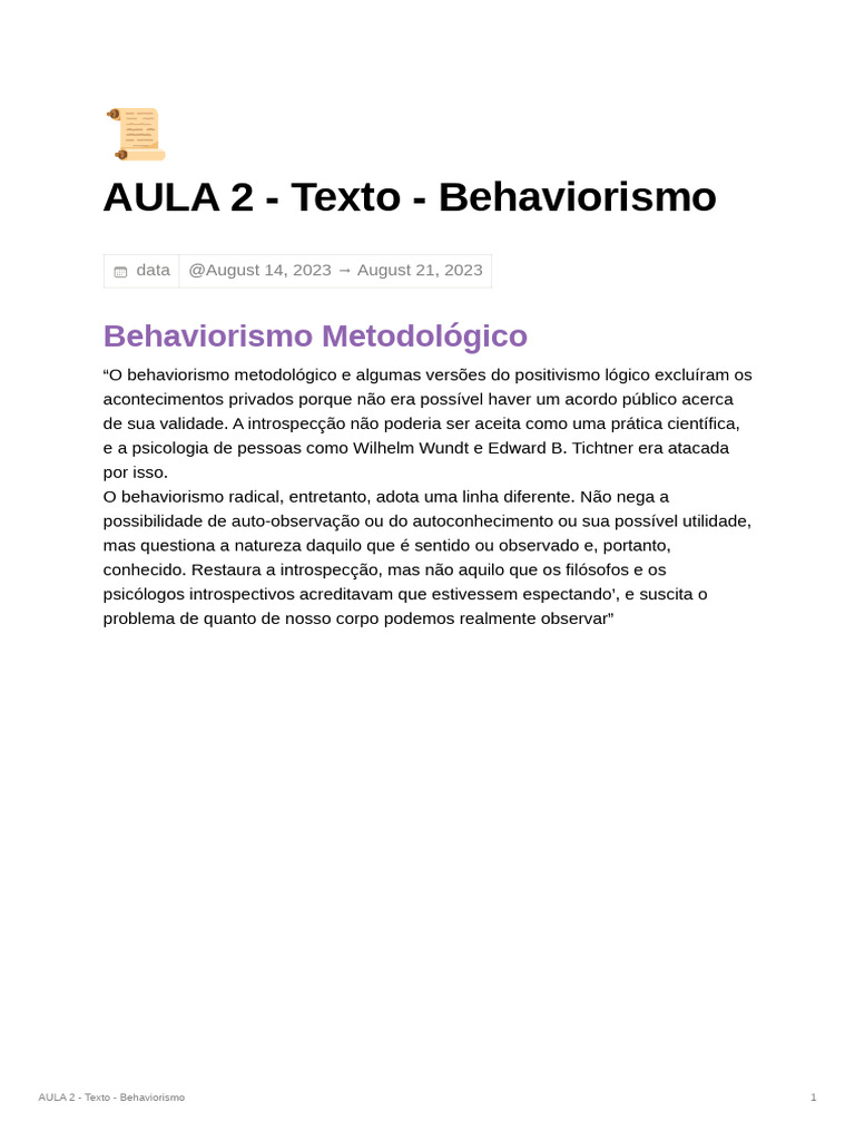 AULA 2 - Texto - Behaviorismo | PDF | Behaviorismo | Comportamento