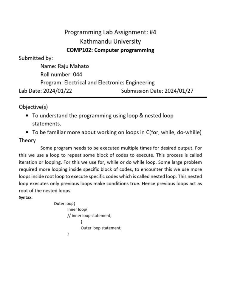 Programming Lab Assignment N4 | PDF | Control Flow | Computer Program Programming Lab Assignment N4 | PDF | Control Flow | Computer Program