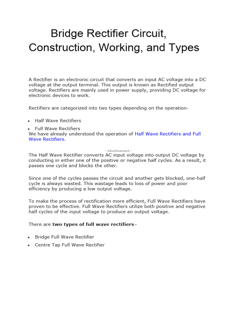 Bridge Rectifier Circuit ANSH SHARMA | PDF | Rectifier | Diode