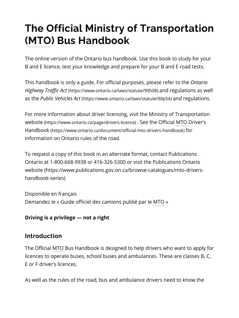 Official MTO Bus Handbook Overview | PDF | Manual Transmission | Tire