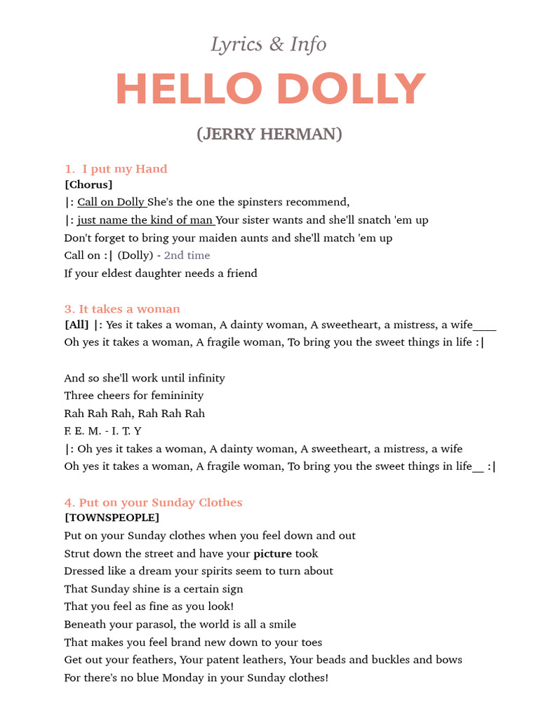 Hello Dolly - (Words & Info) | PDF | Clothing