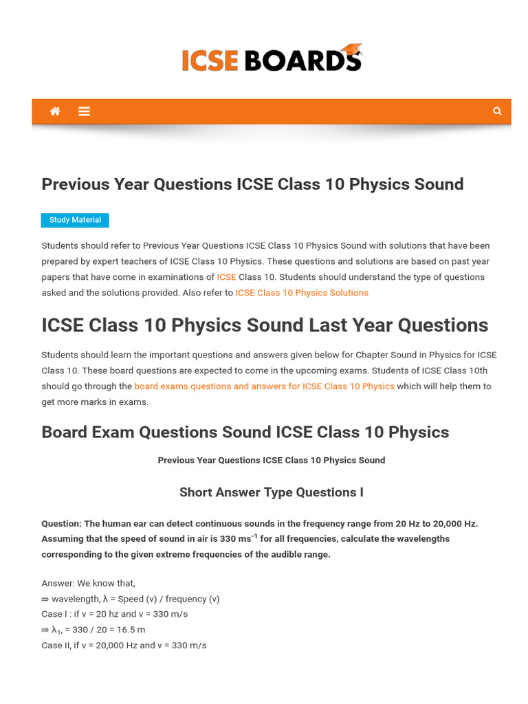 WWW Icseboards Com Previous Year Questions Icse Class 10 Physics Sound ... WWW Icseboards Com Previous Year Questions Icse Class 10 Physics Sound ...