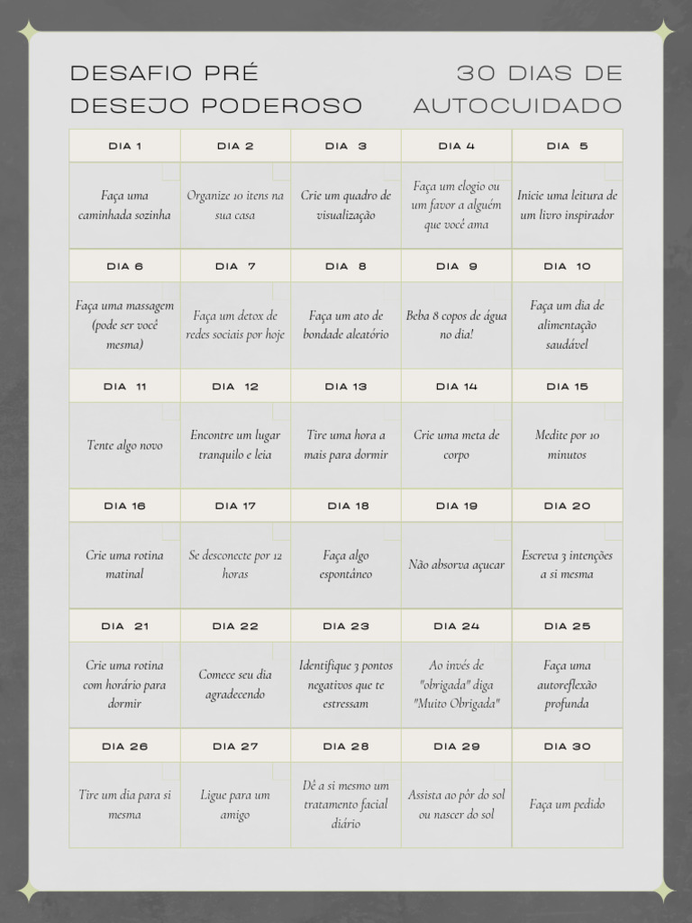 Desafio 30 Dias de Autocuidado | PDF