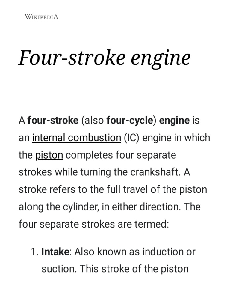 Four-Stroke Engine - Wikipedia | PDF | Internal Combustion Engine | Diesel Engine