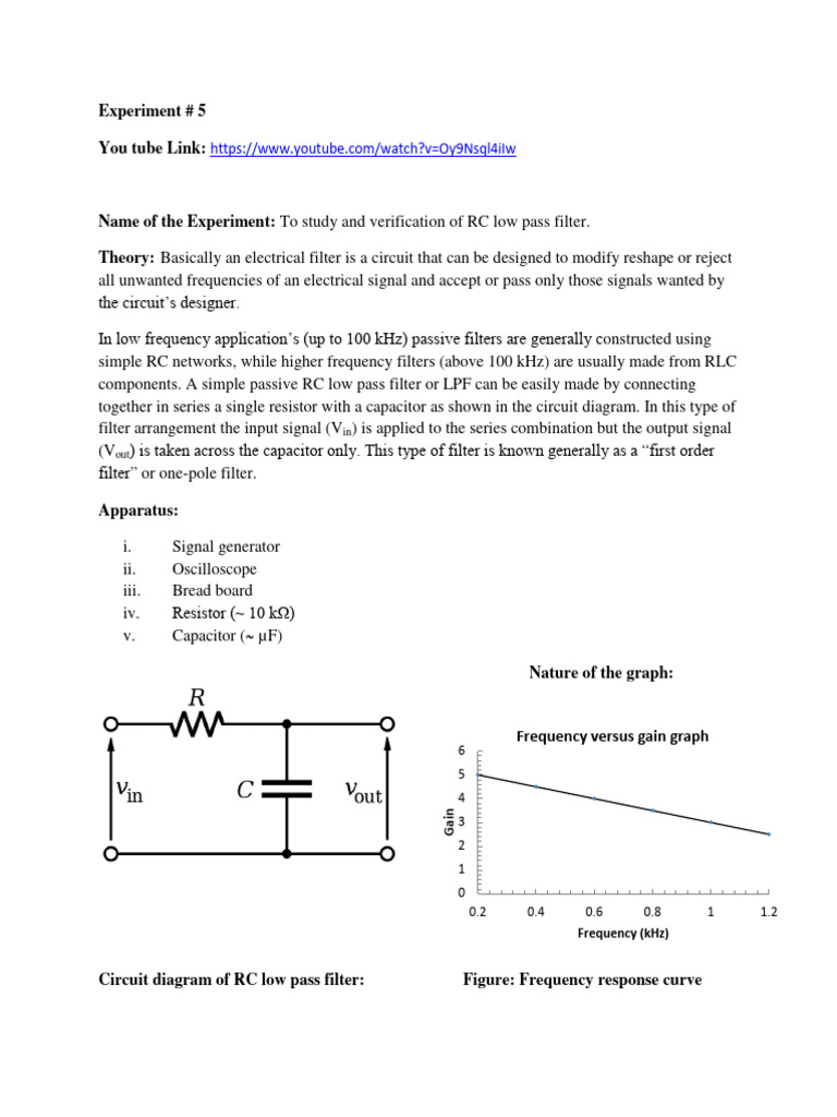 RC Low Pass Filter | PDF | Low Pass Filter | Electronic Filter