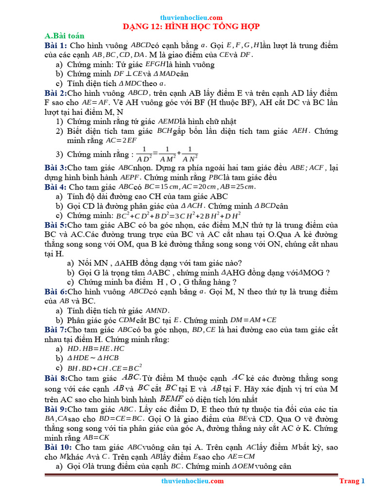 HSG Toan 8 Dang 12 HINH HOC TONG HOP | PDF