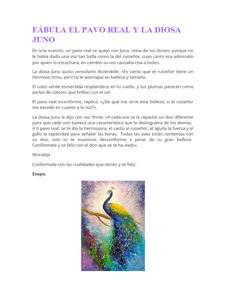 Fábula del Pavo Real y Juno | PDF