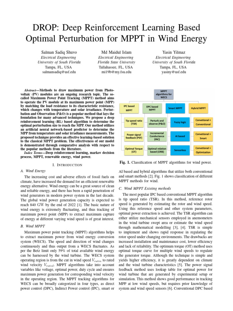 DRL For Optimal Perturbation For MPPT in Wind Energy | Download Free PDF | Wind Power | Wind Turbine