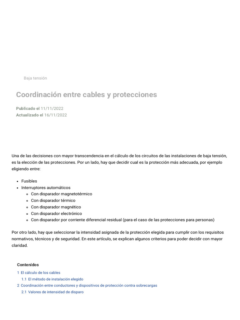 Coordinación Entre Cables y Protecciones | PDF | Corriente eléctrica | Fusible (Eléctrico)