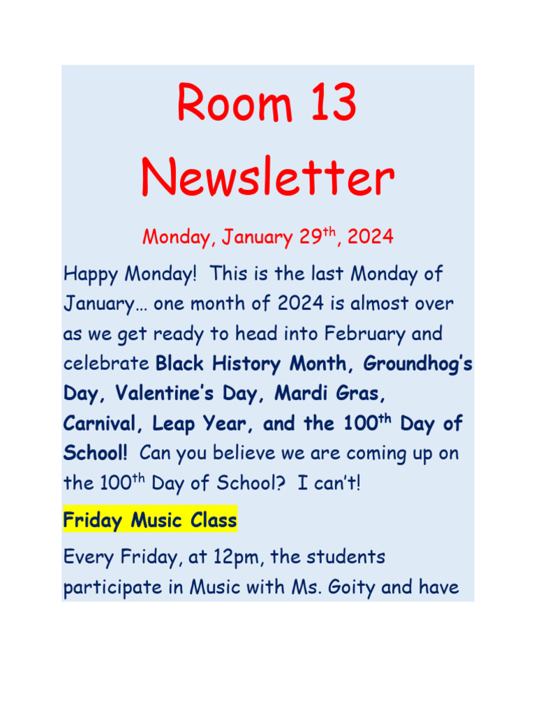 January 29, 2024 - Newsletter | PDF