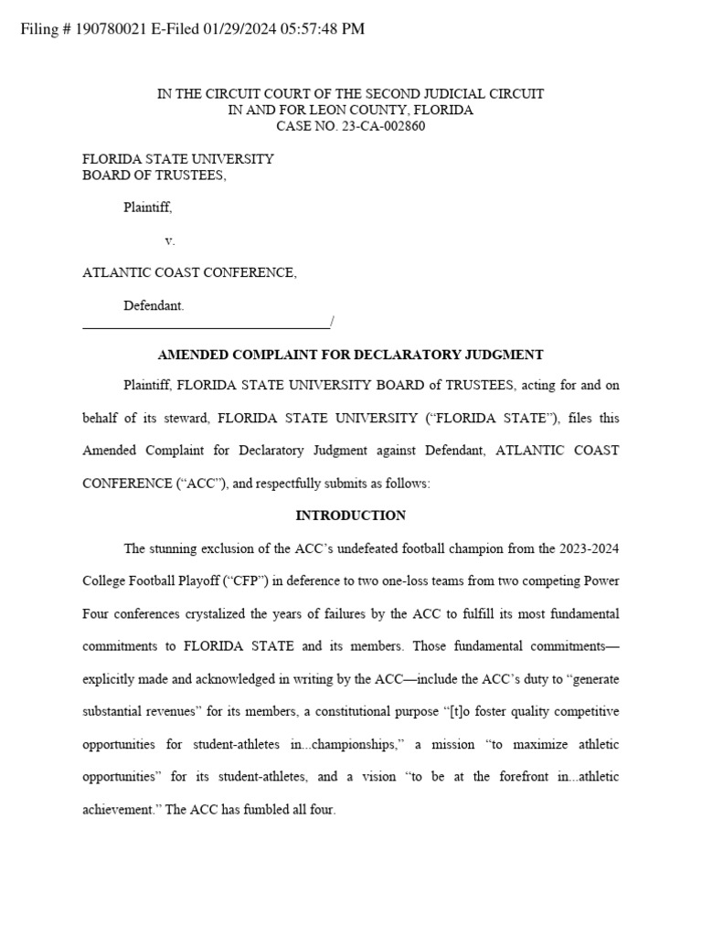 FSU-ACC Amended Complaint | PDF | Atlantic Coast Conference | Big Ten ...