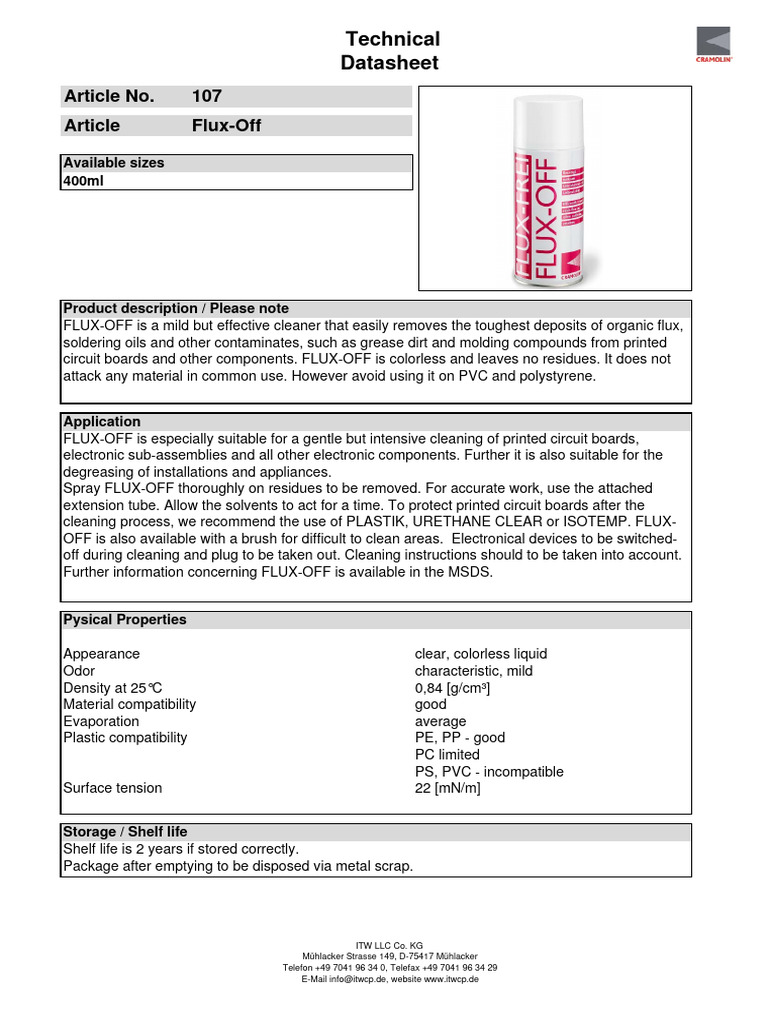 Flux Off - Hoja Técnica (TDS) | PDF | Printed Circuit Board | Plastic
