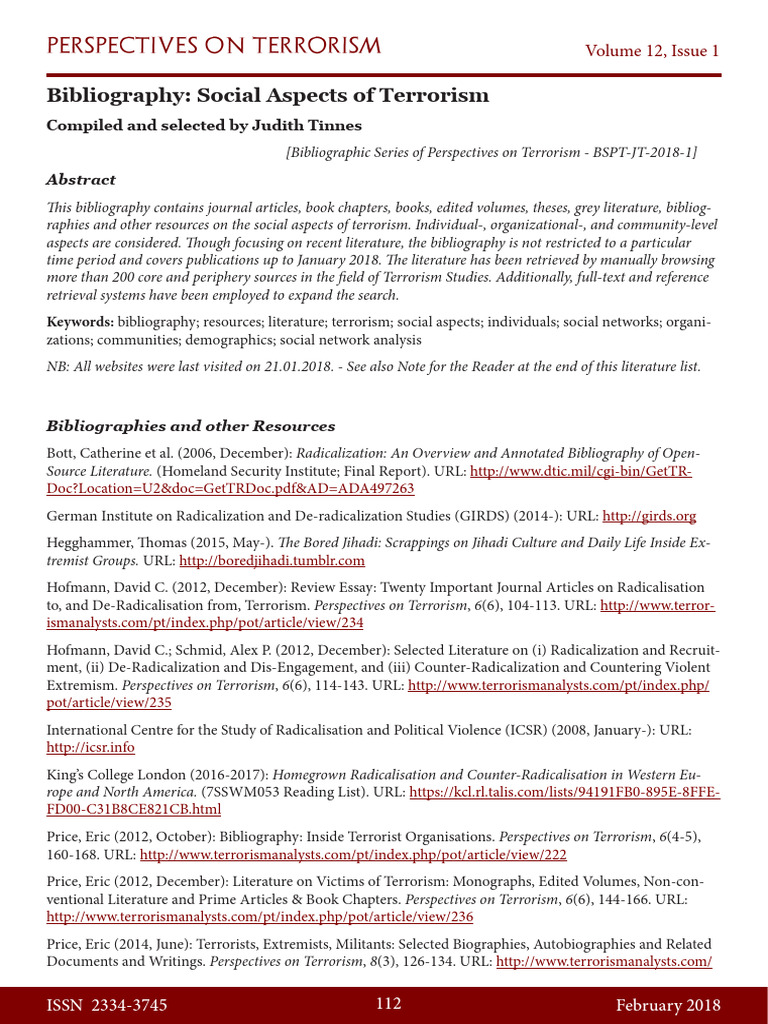 Bibliography Social Aspects of Terrorism | PDF | Bibliography | Violence