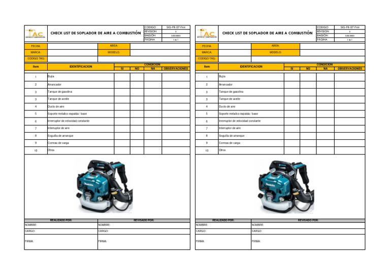 Sig-Pr-007-F44 Check List de Soplador A Combustión | PDF | Ingeniería ...