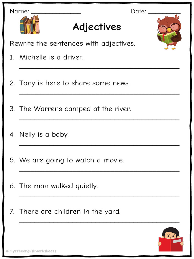 Adjectives Worksheet 2 Easy Rewrite The Sentence With Adjectives | PDF ...