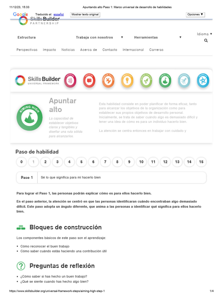 Apuntando Alto Paso 1 - Marco Universal de Desarrollo de Habilidades ...