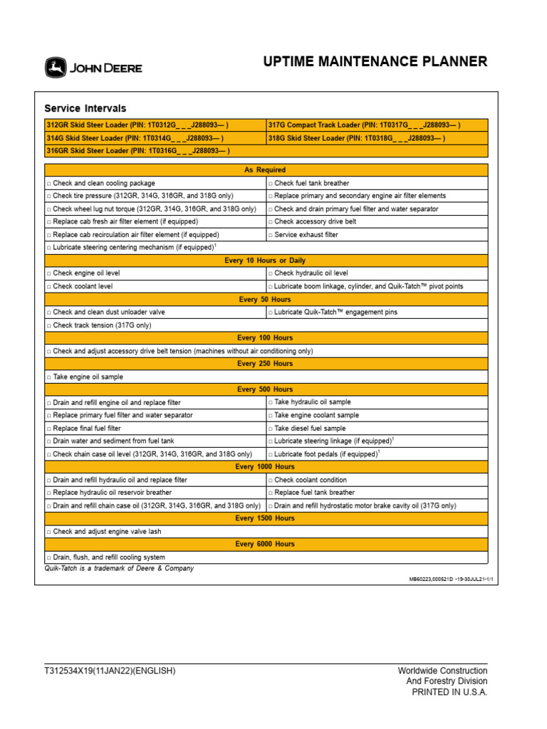 Uptime Maintenance Planner: Service Intervals | PDF | Motor Oil ...