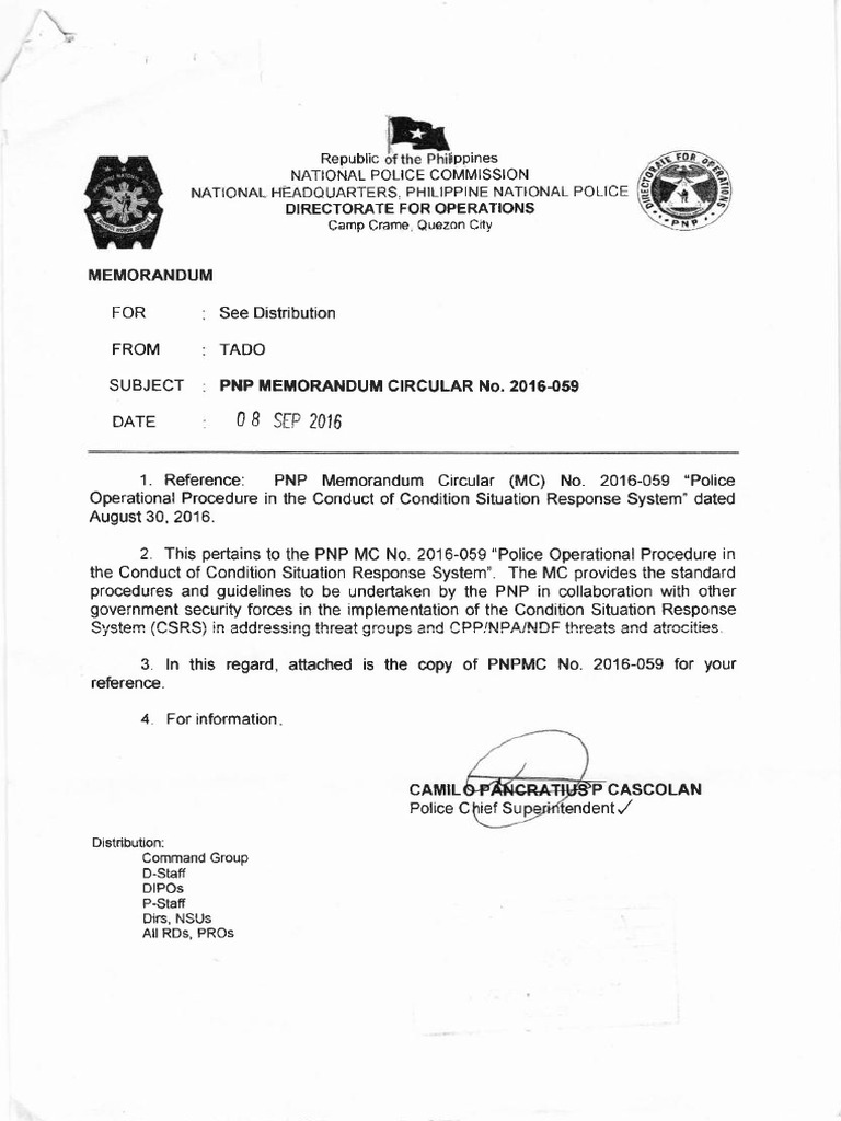 PNP MC No. 2016 059 DTD Aug 30 2016 | PDF