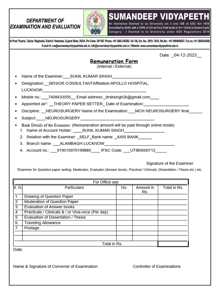 Remuneration Form1 | PDF