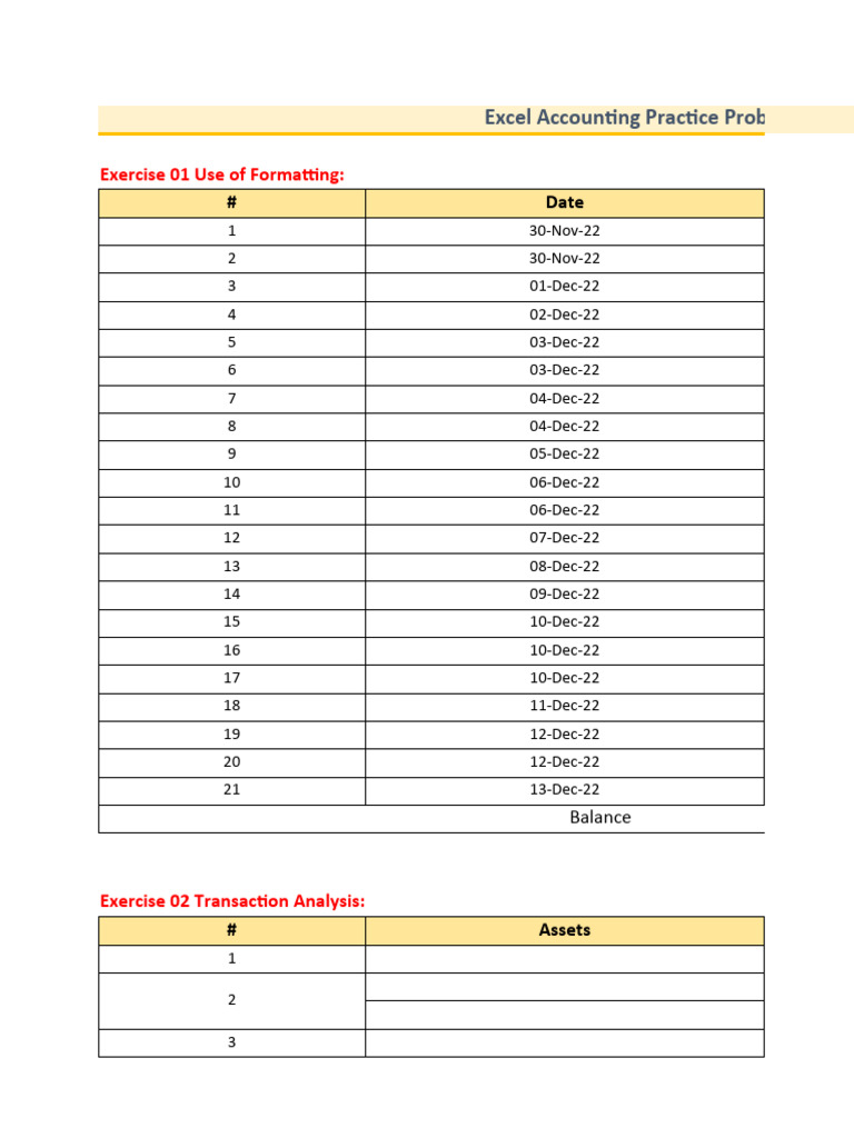 Excel Accounting Exercises Guide | PDF | Debits And Credits | Expense