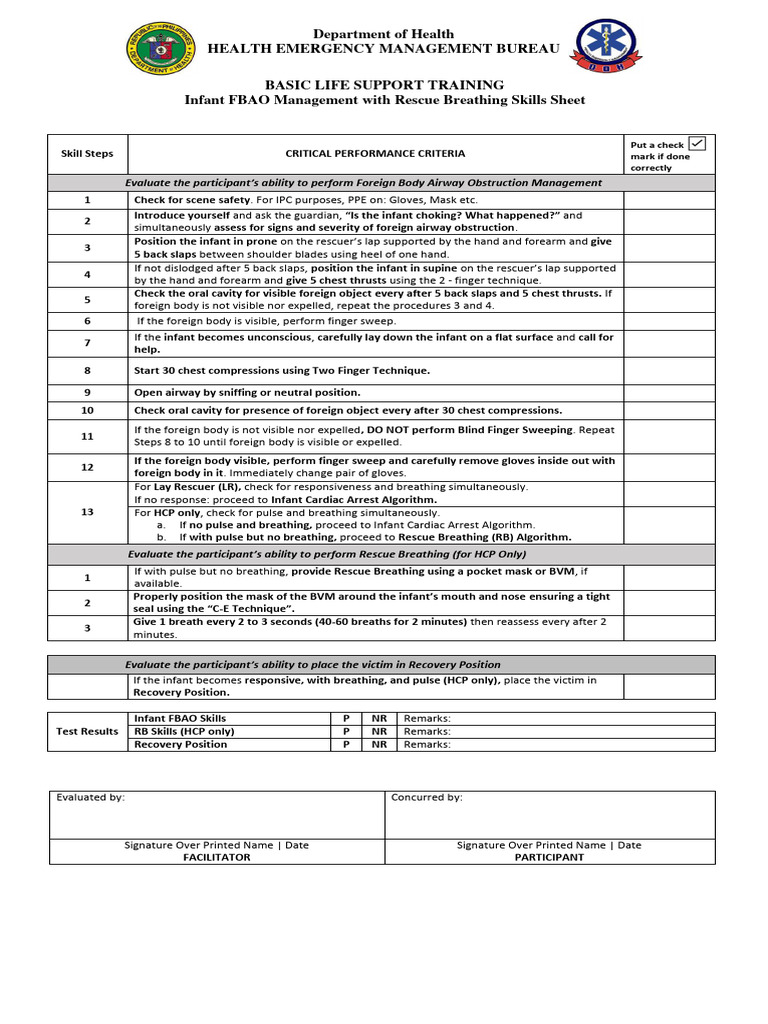 INFANT FBAO Management Skills Evaluation - 2022 | PDF | Clinical ...