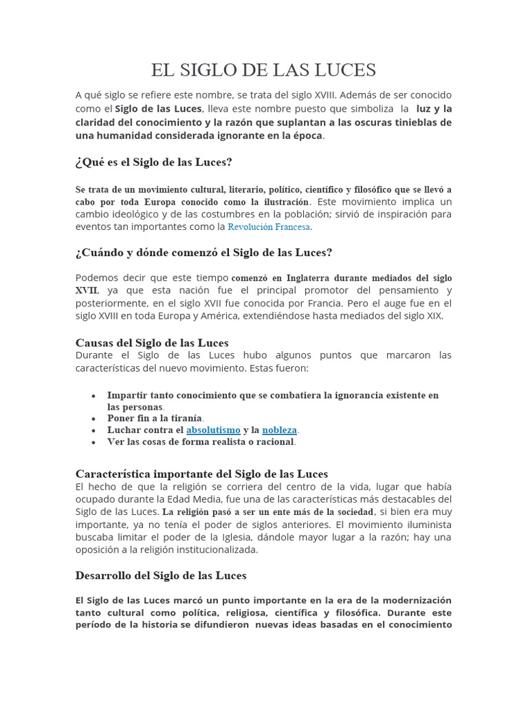 El Siglo de Las Luces | PDF | Era de iluminacion | Conocimiento