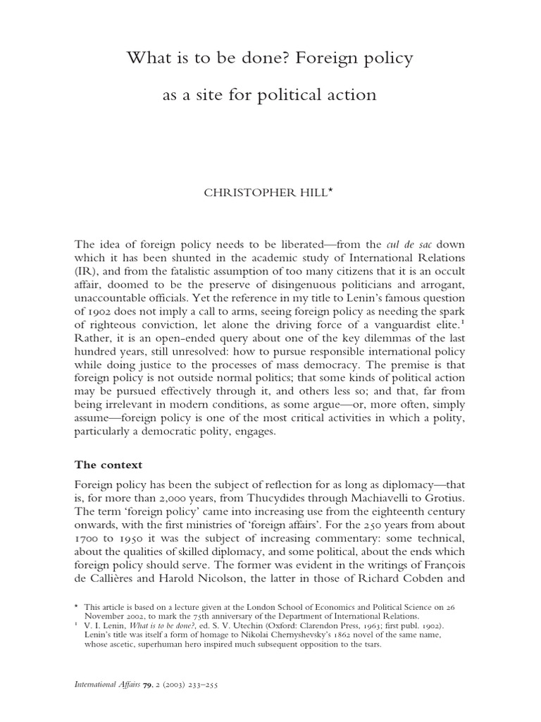 Hill - What Is To Be Done - Foreign Policy As A Site For Political ...