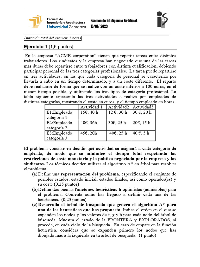 Examen IA: Optimización y Estrategia | PDF | Matemáticas Aplicadas | Informática teórica