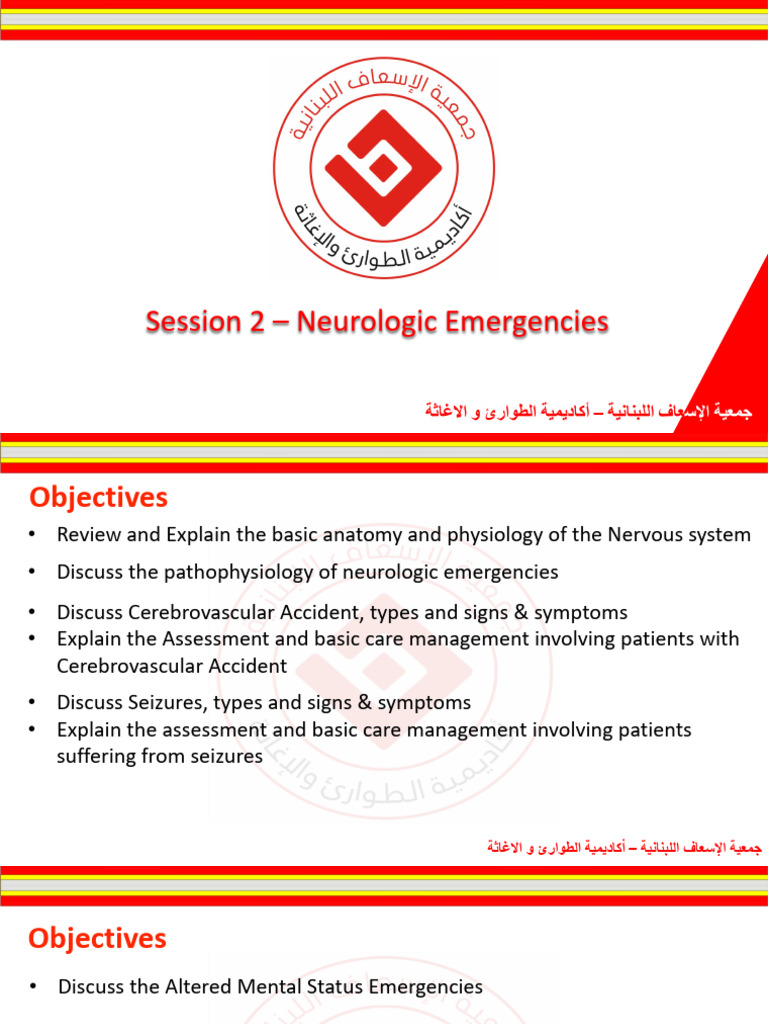 Session 2 - Neurologic Emergencies | PDF | Stroke | Ischemia