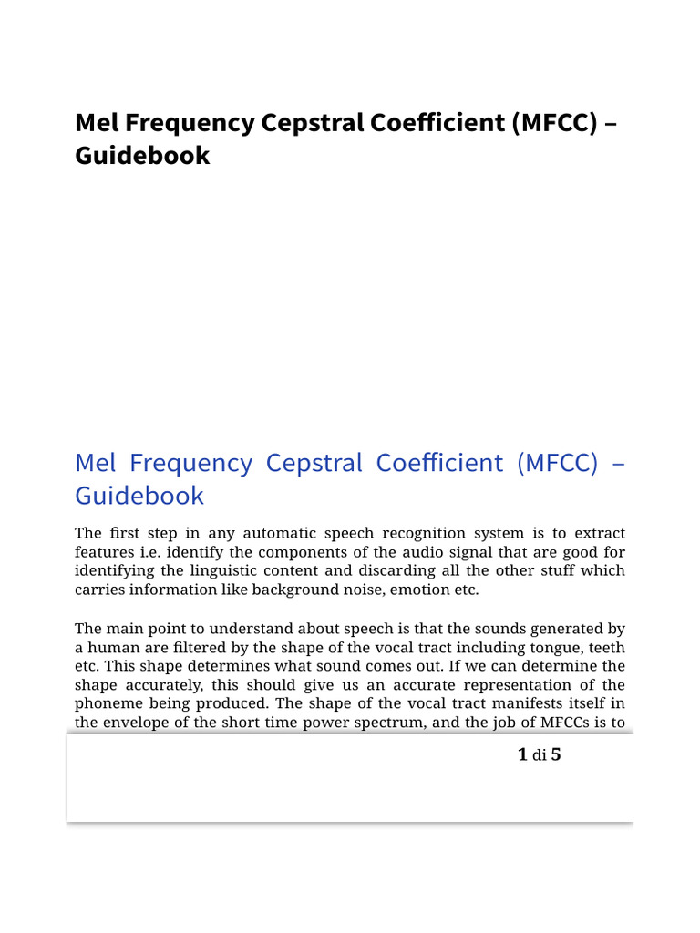 Mel Frequency Cepstral Coefficient (MFCC) - Guidebook - Informatica e Ingegneria Online | PDF ...