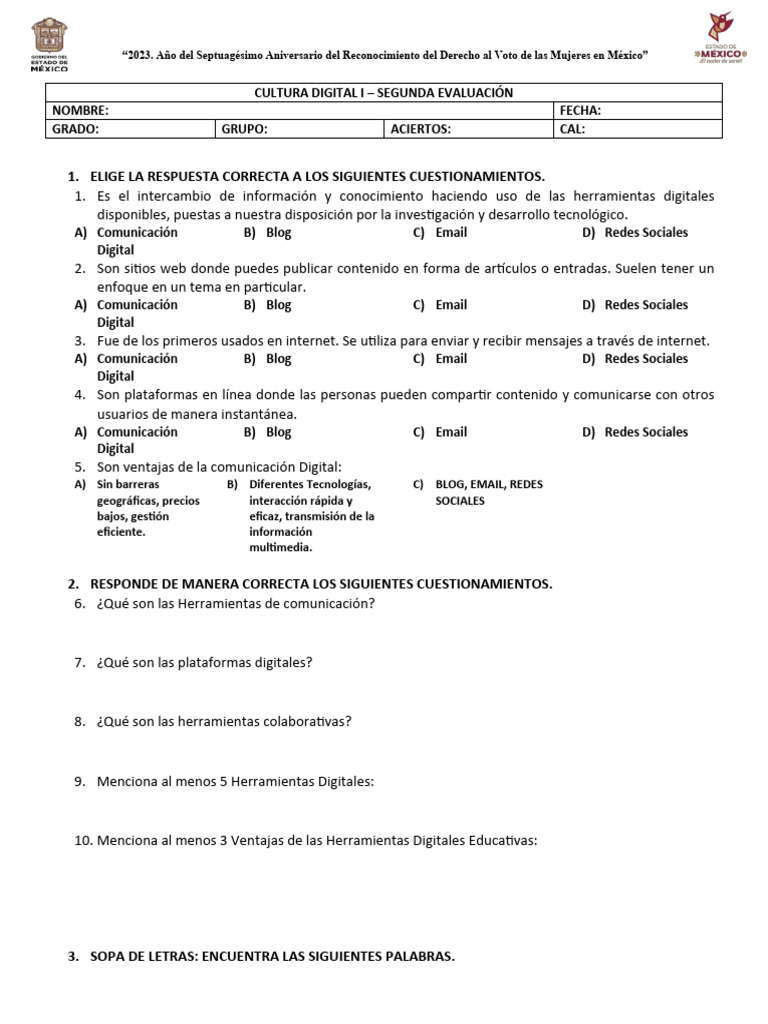Examen Cultura Digital | PDF | Blog | Internet