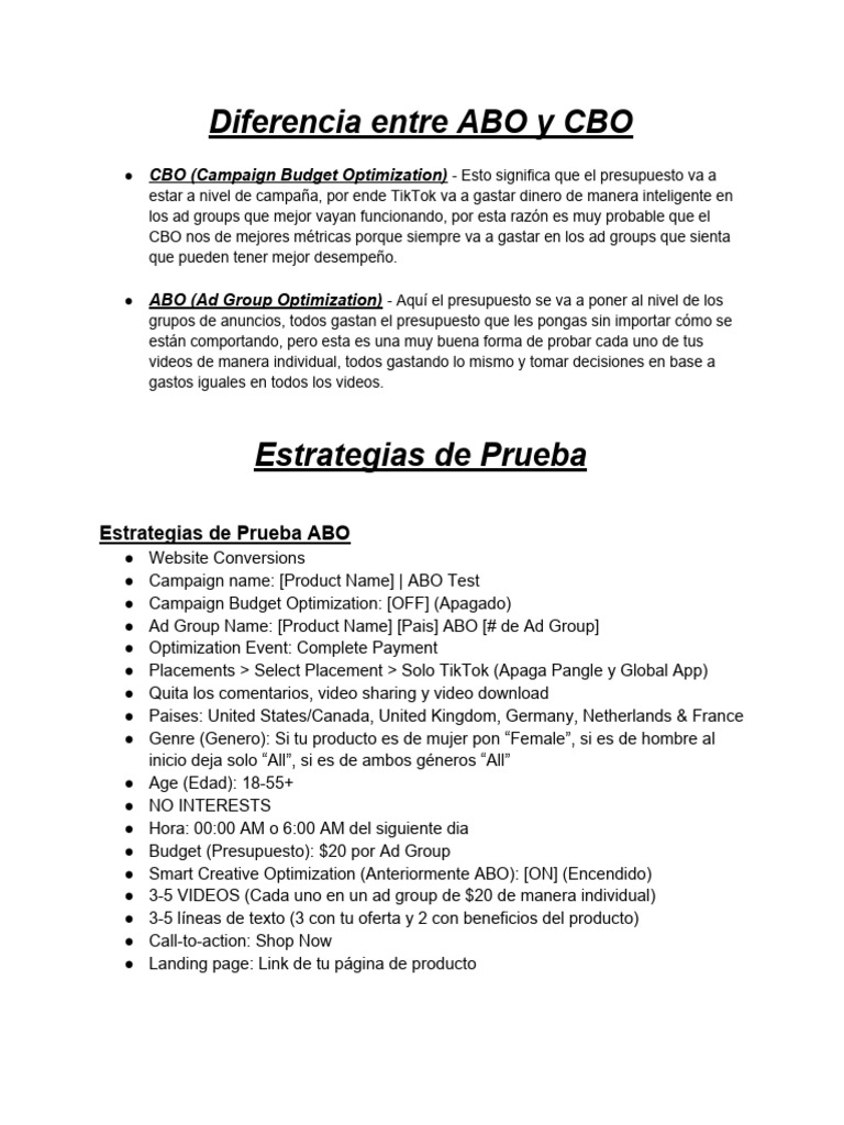 CBO vs ABO: Estrategias de Publicidad TikTok | PDF