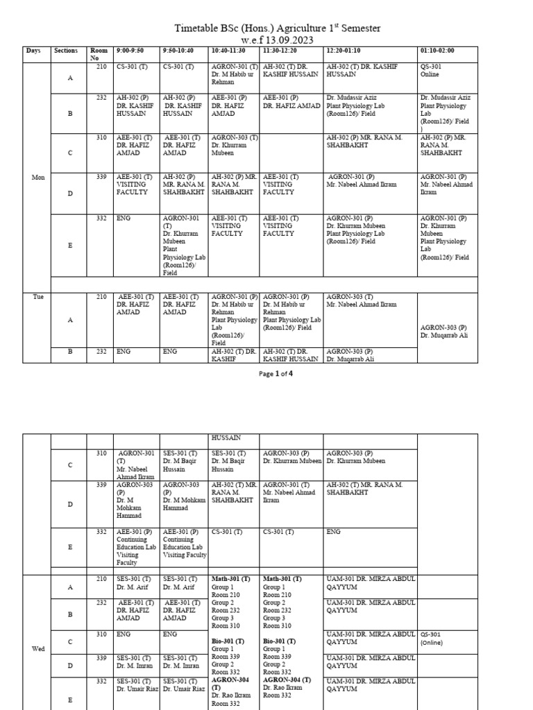 Final Time Table 1st Semester 2nd Draft | PDF | Science & Mathematics