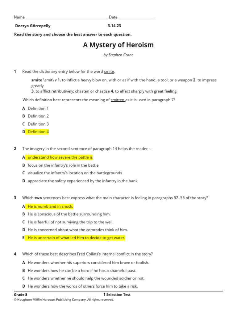 A Mystery of Heroism Questions | PDF