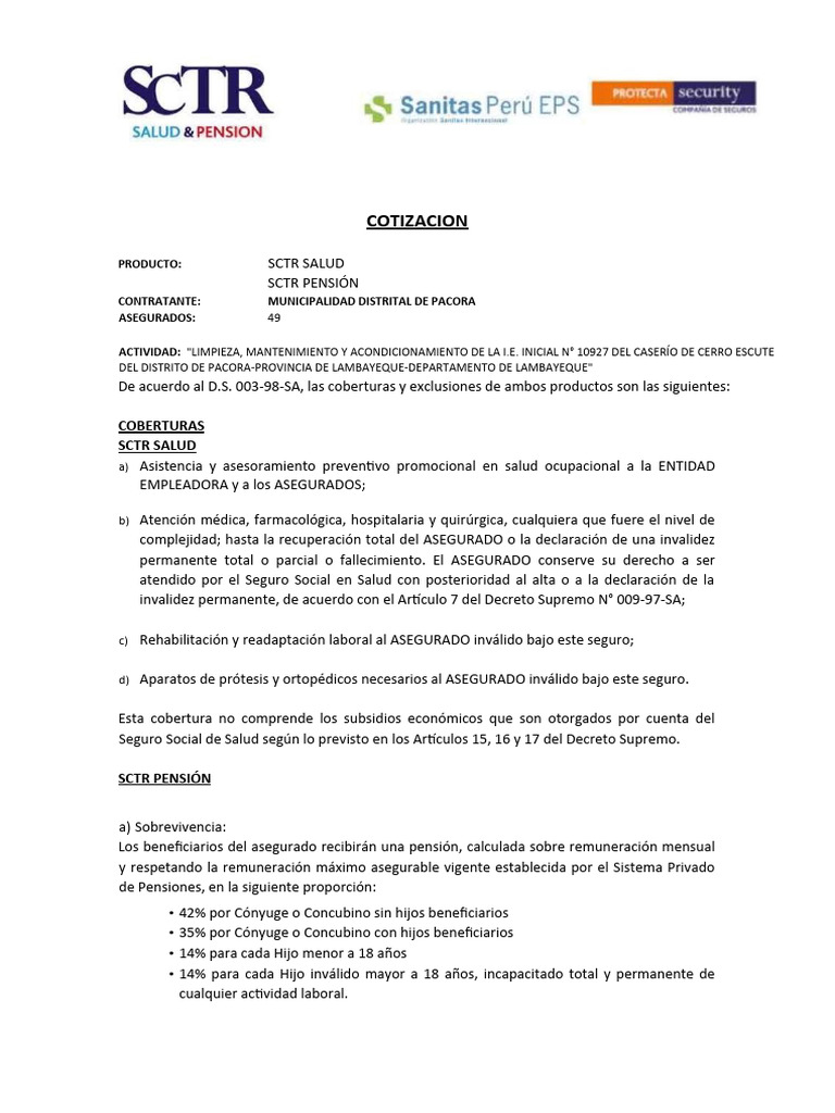 Cotizacion SCTR | Descargar gratis PDF | Pensión | Salario