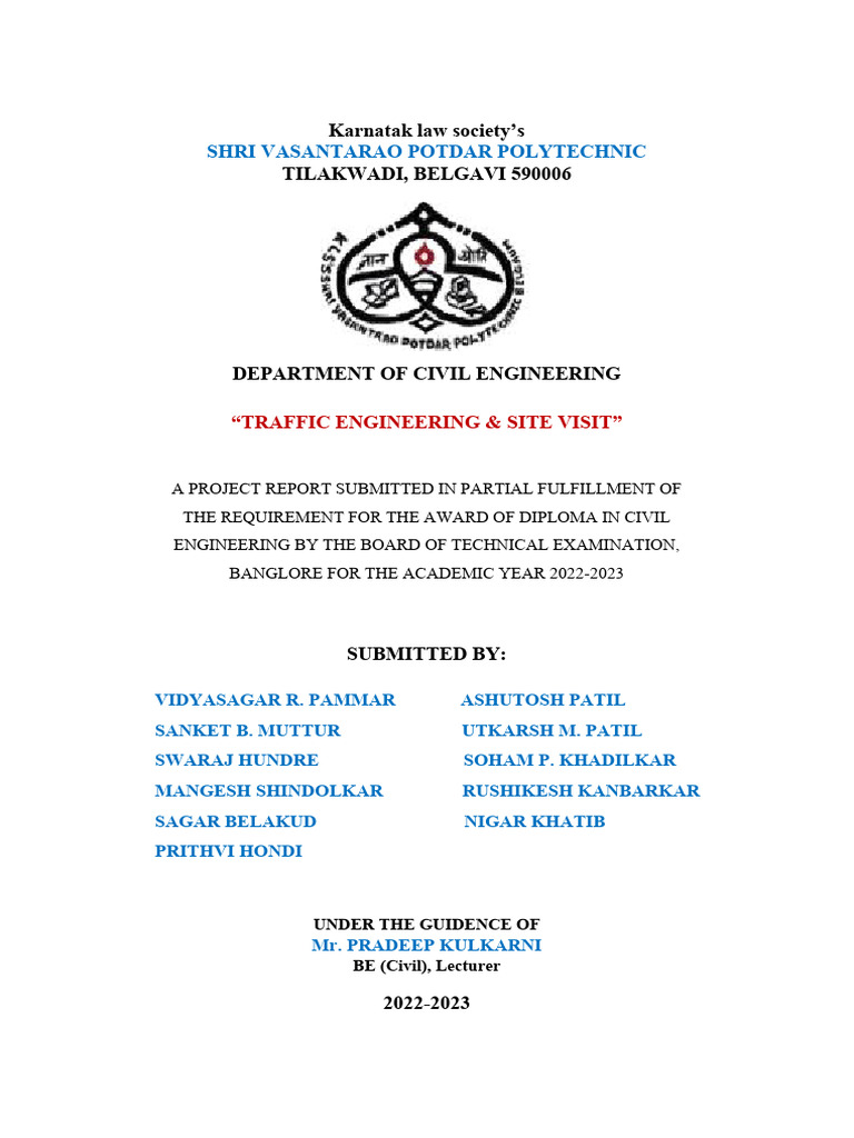 Traffic Engineering Project Report | PDF | Concrete | Road Surface
