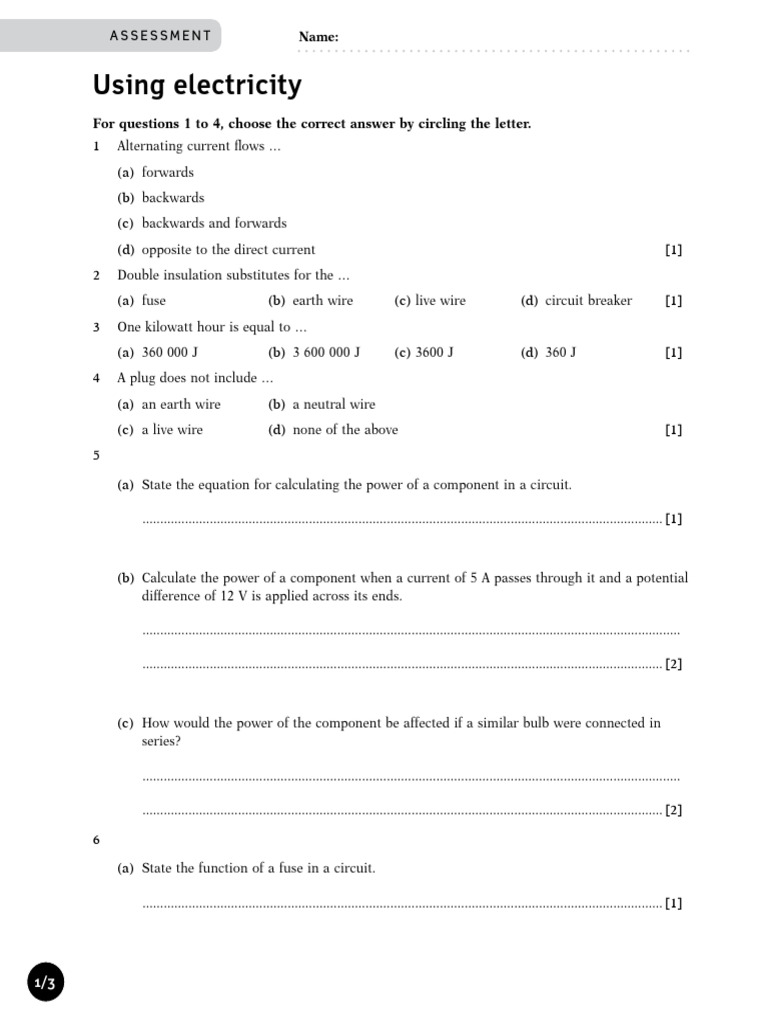 Using Electricity - Assessment | PDF | Fuse (Electrical) | Electricity