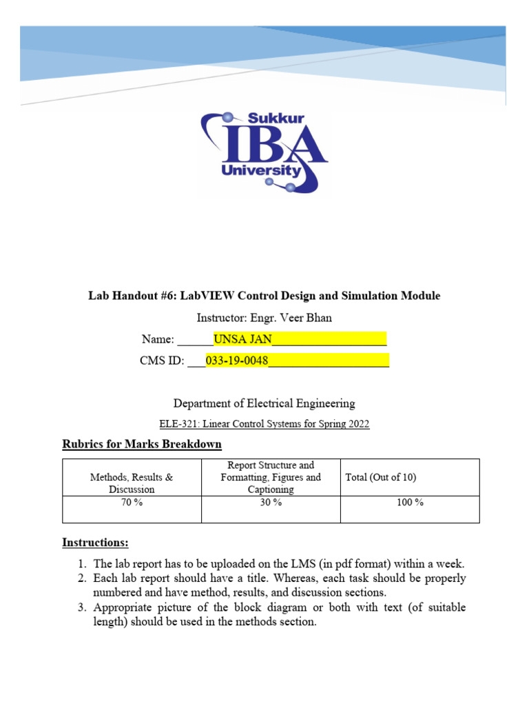 UNSA JAN (033!19!0048) Lab-6 (Control and Simulation Module) | PDF ...