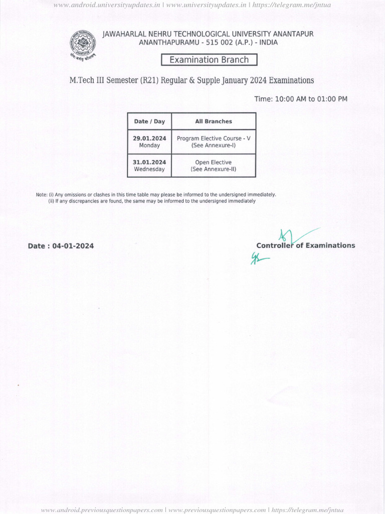 Timetable For M.tech III Sem R21 Jan 2024 Exams (1) 1 | PDF | Embedded ...