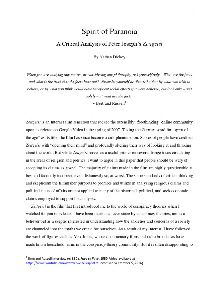 Nathan Dickey - Spirit of Paranoia, A Critical Analysis of Peter Joseph ...