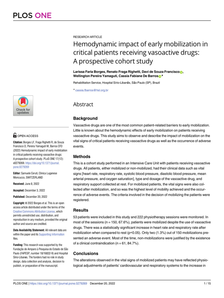 Hemodynamic Impact of Early Mobilization in Critical Patients Receiving ...