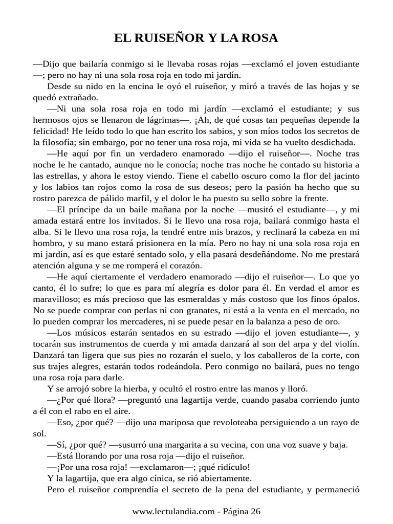 EL RUISEÑOR Y LA ROSA | PDF | Amor | Rosa