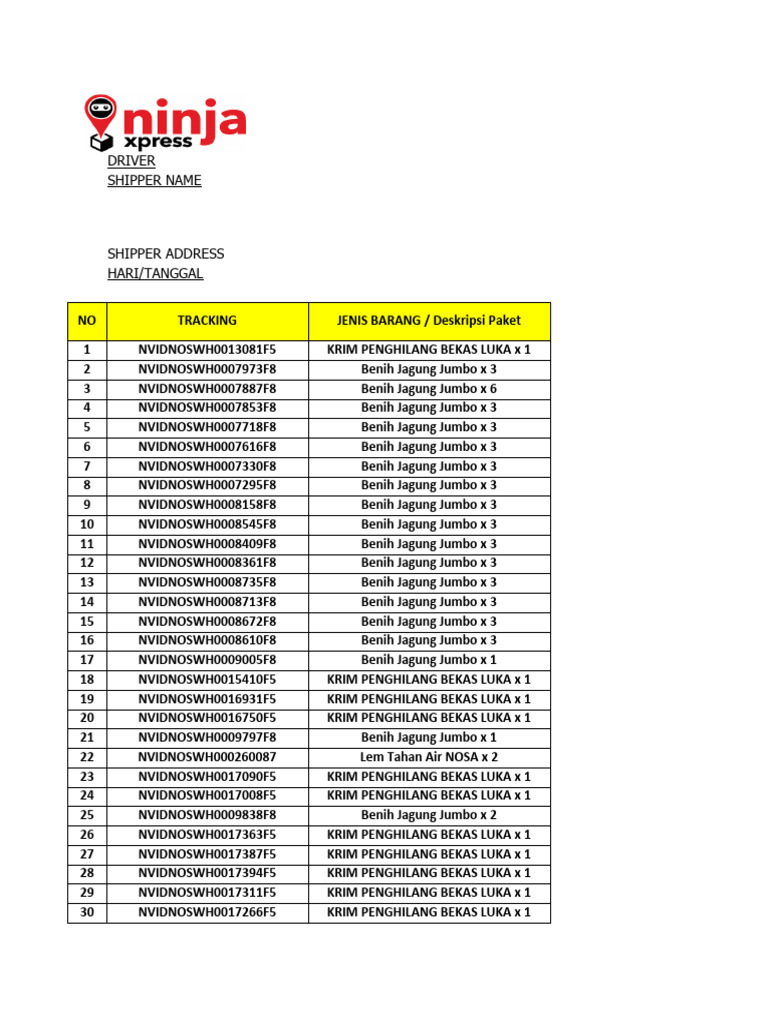 Data Manifest Return Nosa01 Sabtu, 09 Desember 2023 | PDF