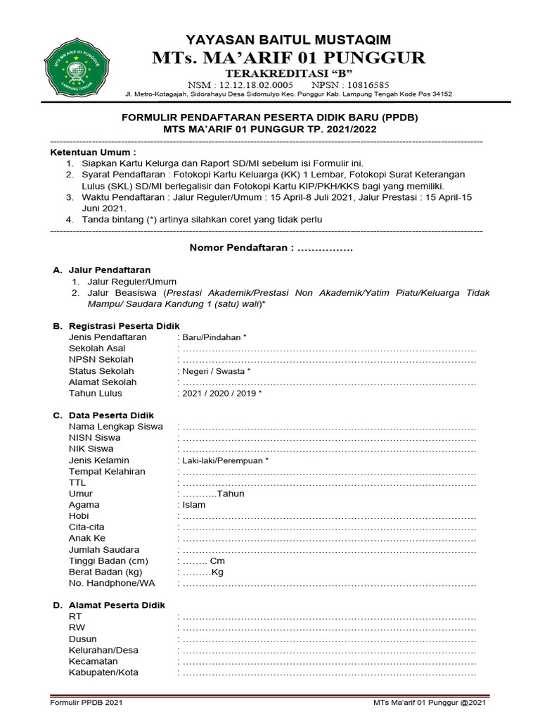 Formulir PPDB 2021 | PDF