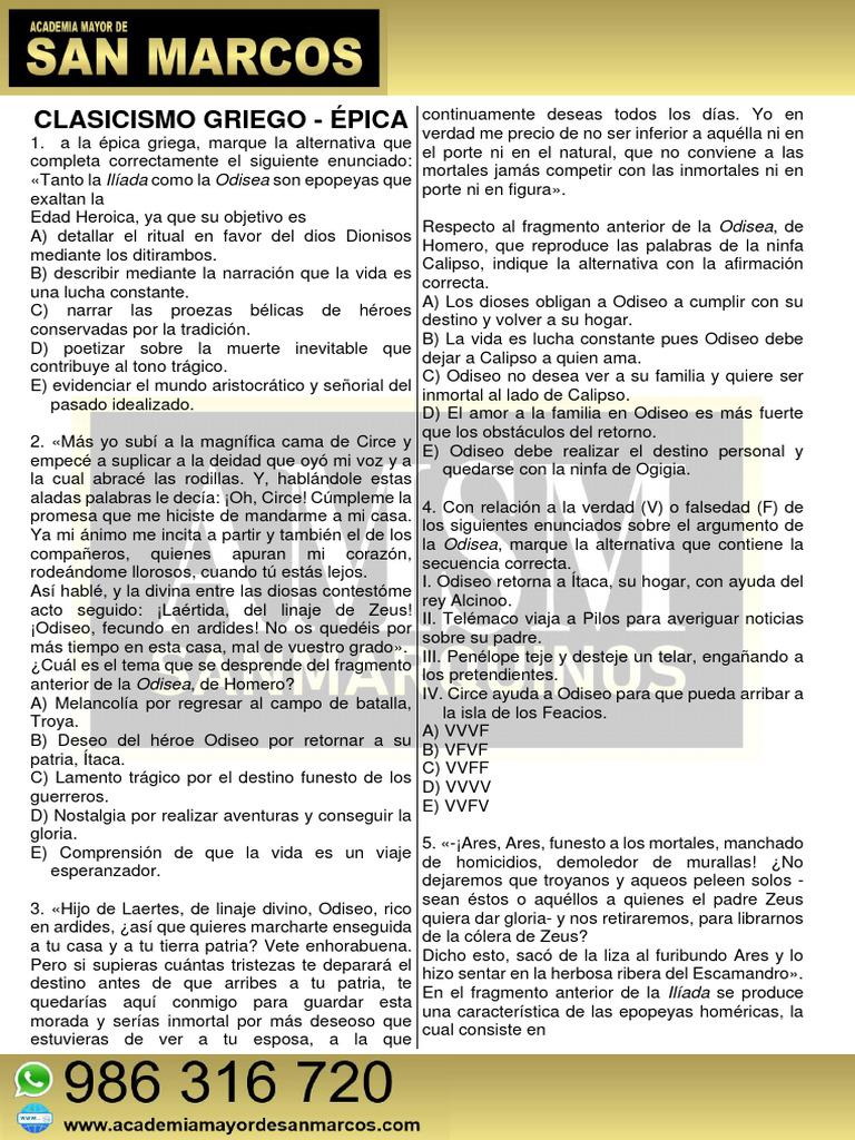 Clasicismo Griego Épico | PDF | Odiseo | Odisea